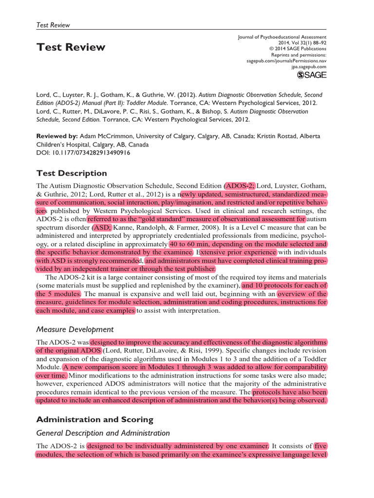 Ados-2 2014 | PDF | Psychology | Behavioural Sciences