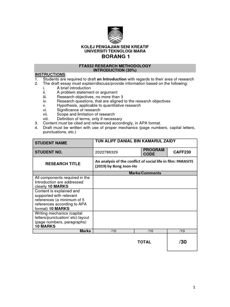 TUN ALIFF DANIAL - Borang 1,2,3 | PDF | Methodology | Analysis