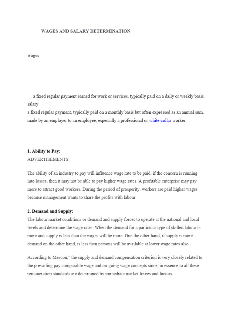 Wages and Salary Determination | PDF | Cost Of Living | Wage