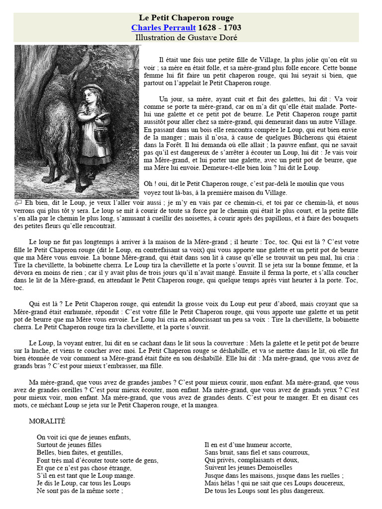 Le Petit Chaperon Autor Rouge Charles Perrault | PDF