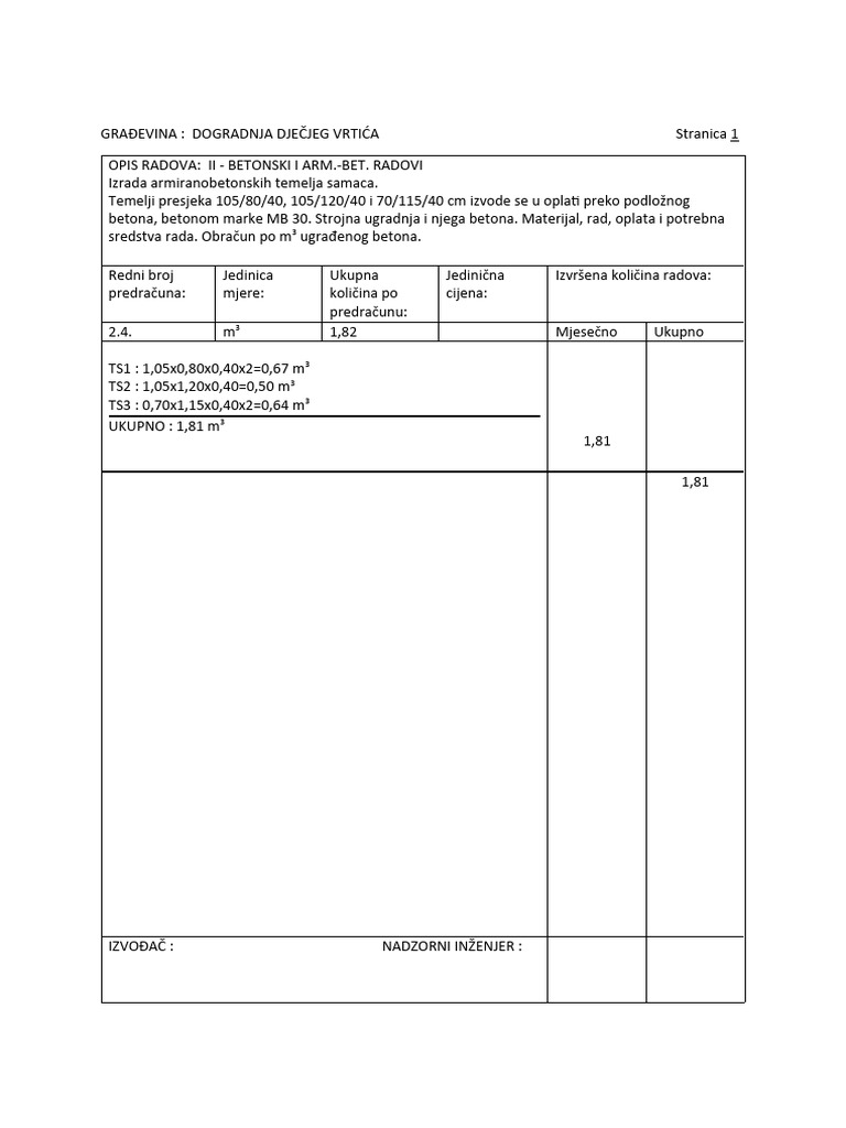 Građevinska Knjiga Primjer | PDF