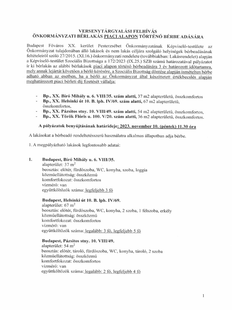 2023 Osz Piaci Lakaspalyazat Kiiras Berbeadas | PDF