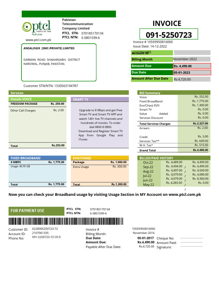 PTCL Bill | PDF