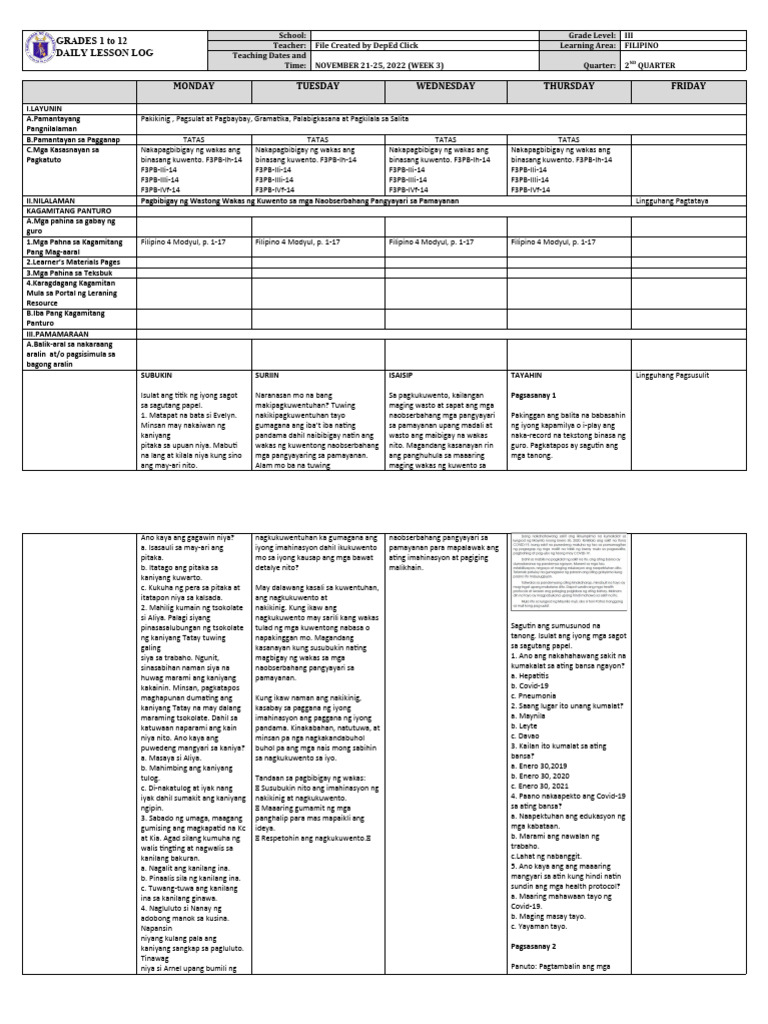 DLL Filipino | PDF
