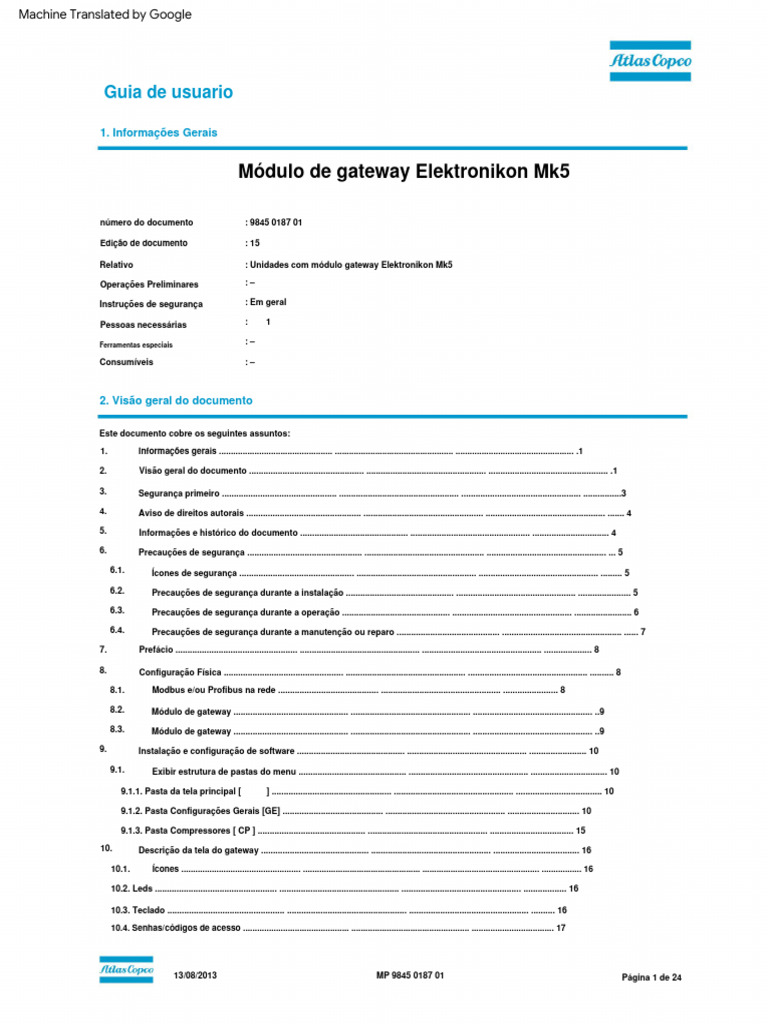 Elektronikon Mk5 Gateway Module - PT-BR | PDF