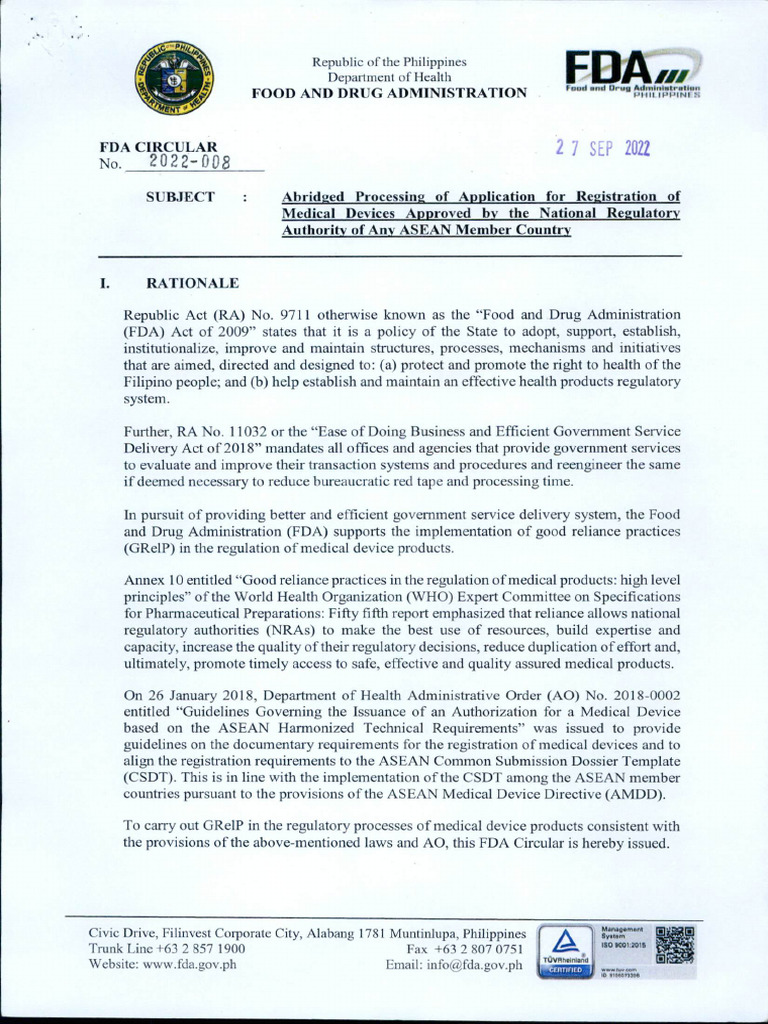 FDA Circular No.2022 008 | PDF