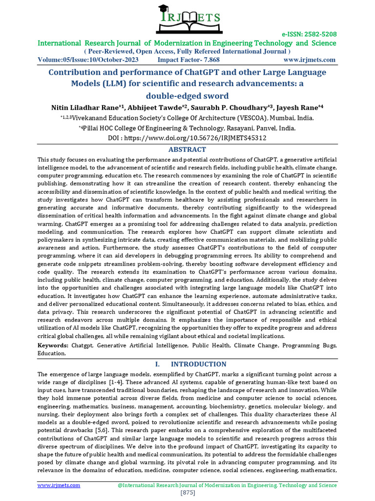 Contribution and Performance of ChatGPT and Other Large Language Models ...