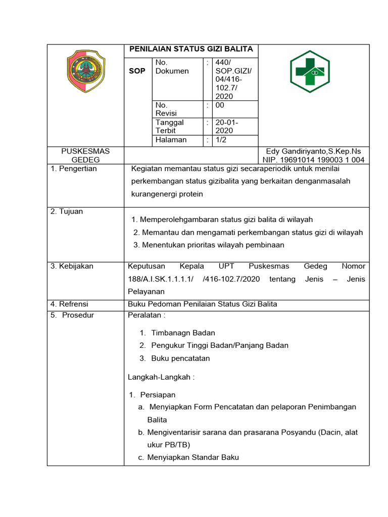 Sop Penilaian Status Gizi | PDF