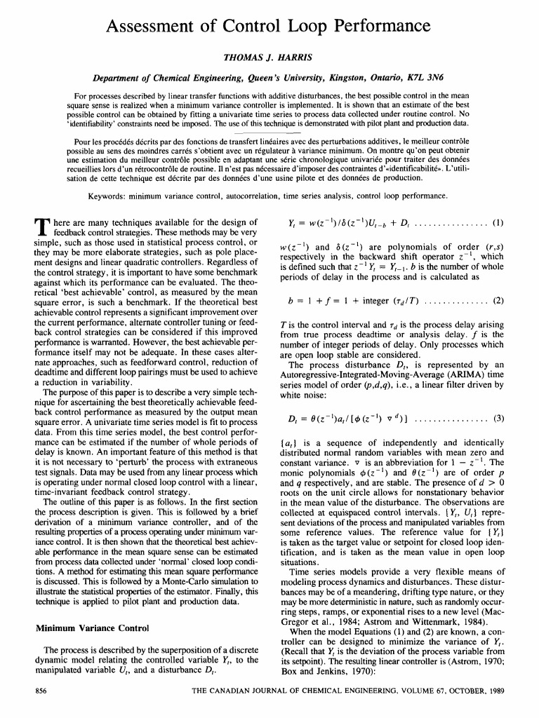 1989 - Harris, T. - Assessment of Control Loop Performance | PDF | Control Theory | Variance