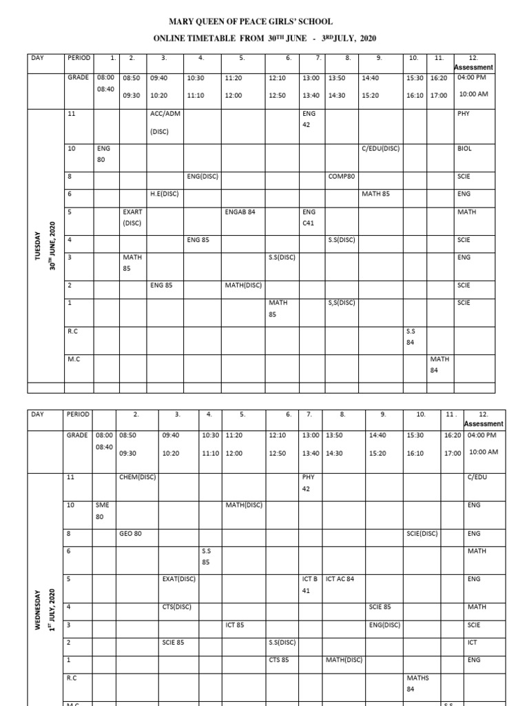 E - Learning Time Table 30 June - 3 July | PDF
