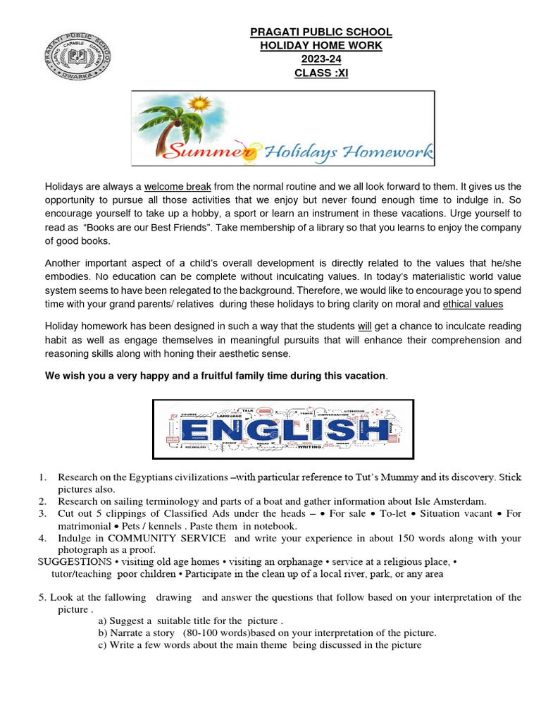 Class Xi HHW (2023-24) | PDF