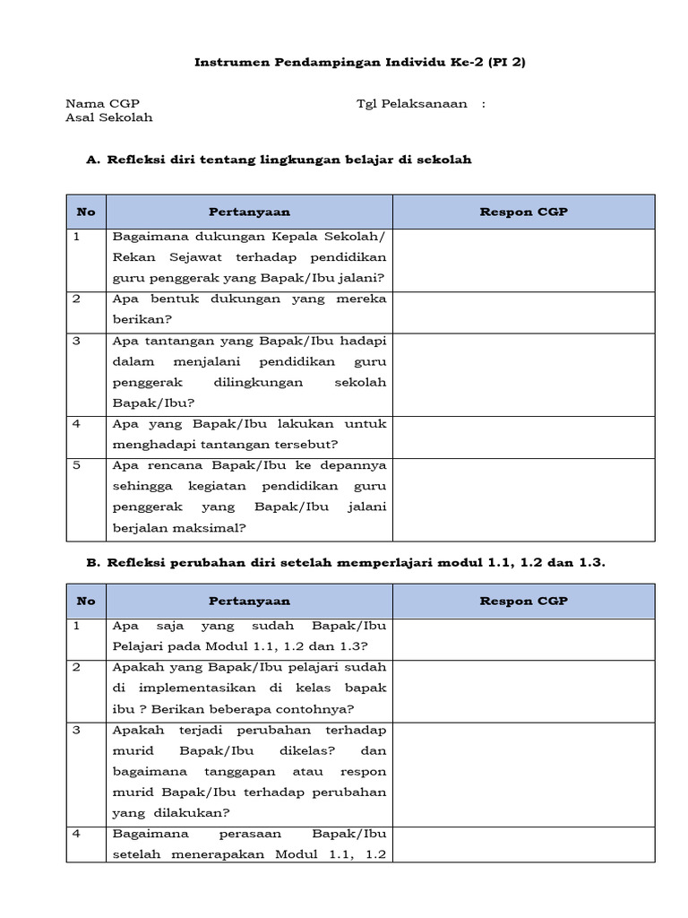 Instrumen Pendampingan Individu 2 | PDF