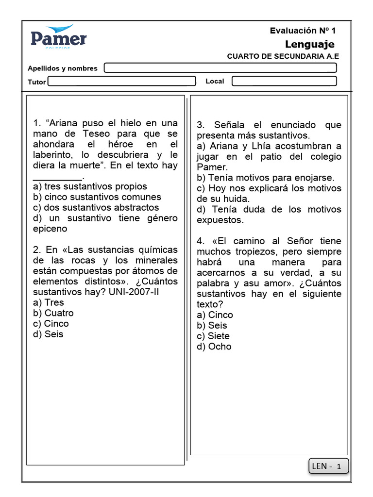 Eva Lenguaje Semana 1 4to Sec | PDF | Química