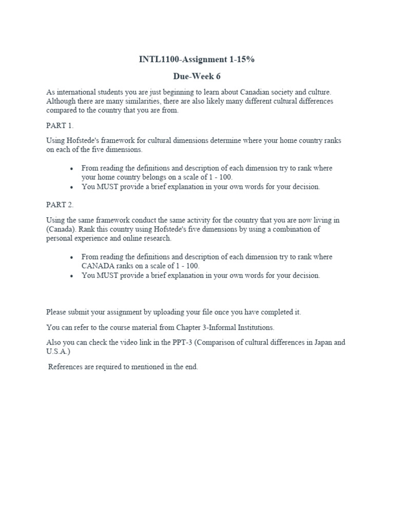 Cultural Dimensions Analysis Assignment | PDF