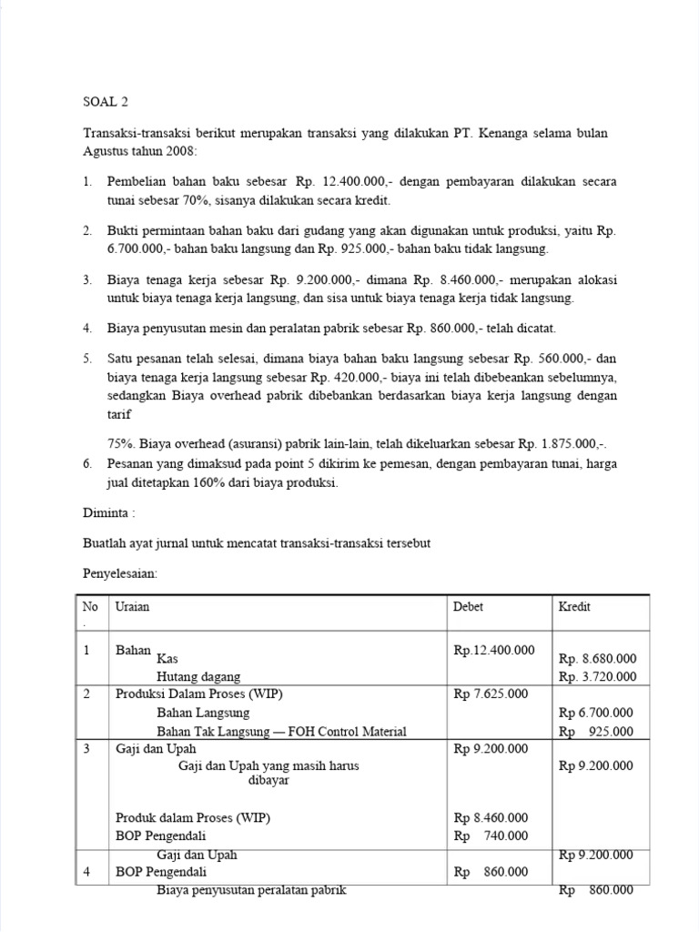 PDF Soal Job Order Costing TM 2 | PDF