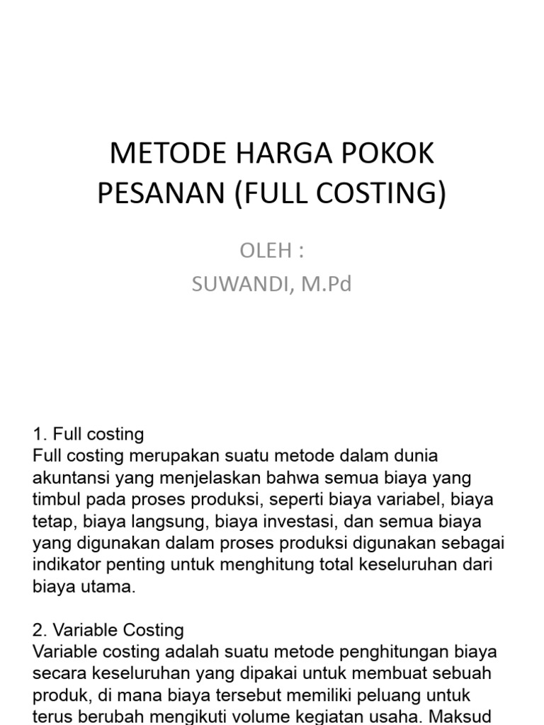 Metode Harga Pokok Pesanan (Full Costing) | PDF