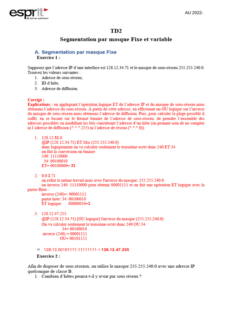 TD2 Segmentation Par Masque Fixe Et Variable | PDF