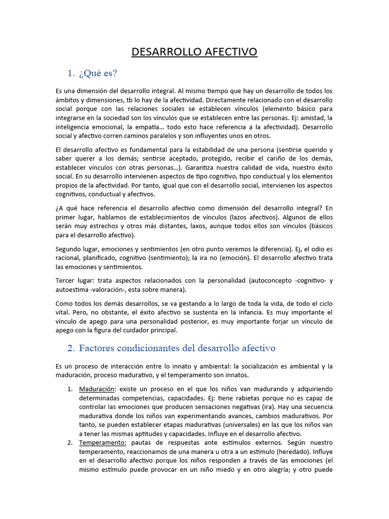 Desarrollo Afectivo, Teorías Explicativas y Factores Que Influyen en El ...