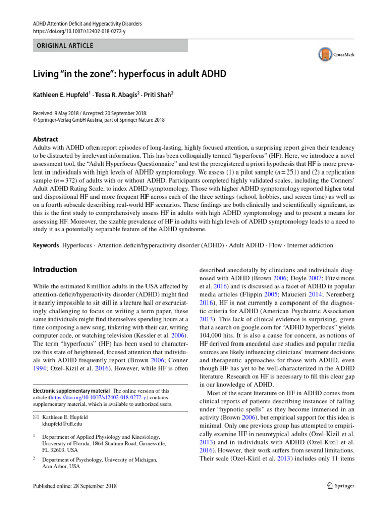 Living "In The Zone": Hyperfocus in Adult ADHD | PDF