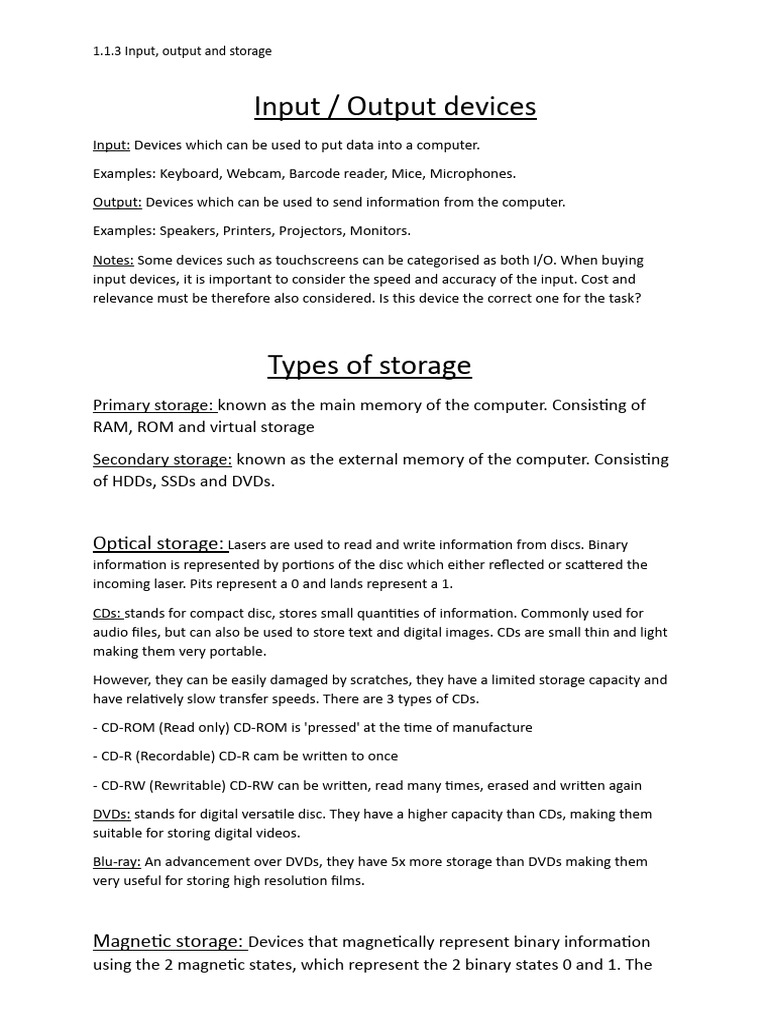 1.1.3 Input Output and Storage | PDF 1.1.3 Input Output and Storage | PDF