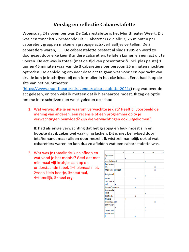 Verslag en Reflectie Cabarestafette | PDF