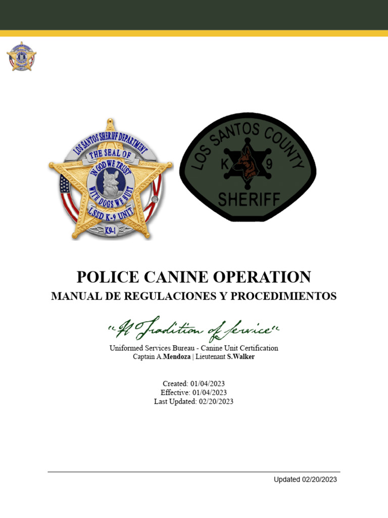 Los Santos County Sheriffs Department K9 Operations Manual | PDF