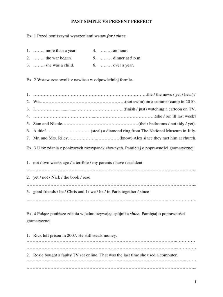 Past Simple Vs Present Perfect - Ćwiczenia | PDF