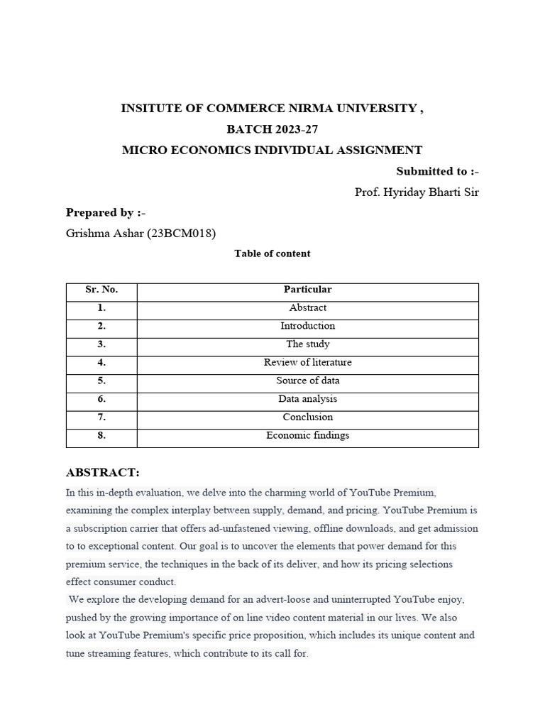 Micro Economics Individual Assignment 7 | PDF
