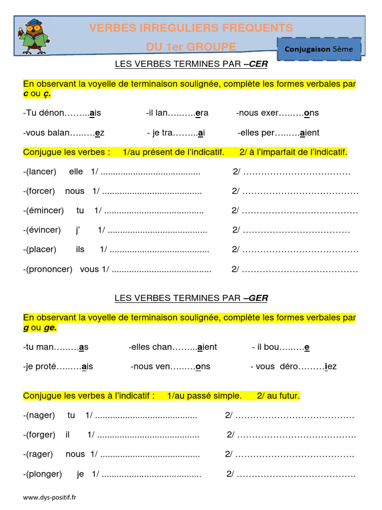 Exercices-Verbes-irréguliers-fréquents-du-1er-groupe-1 | PDF