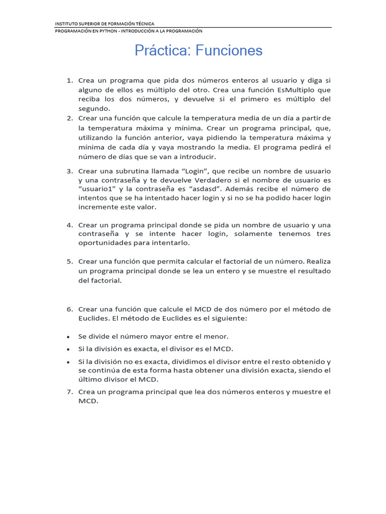 Práctica _ FUNCIONES | PDF | Python (lenguaje de programación) | Programación de computadoras
