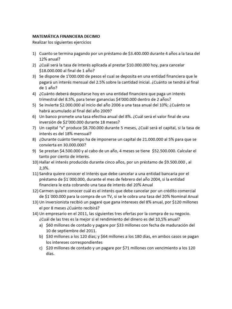 Ejercicios De Matemática Financiera Pdf