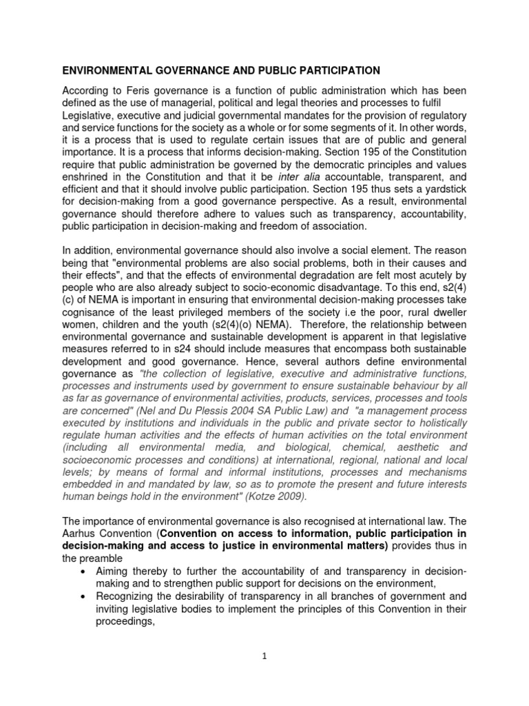 Environmental Governance and Public Participation | PDF | Governance ...