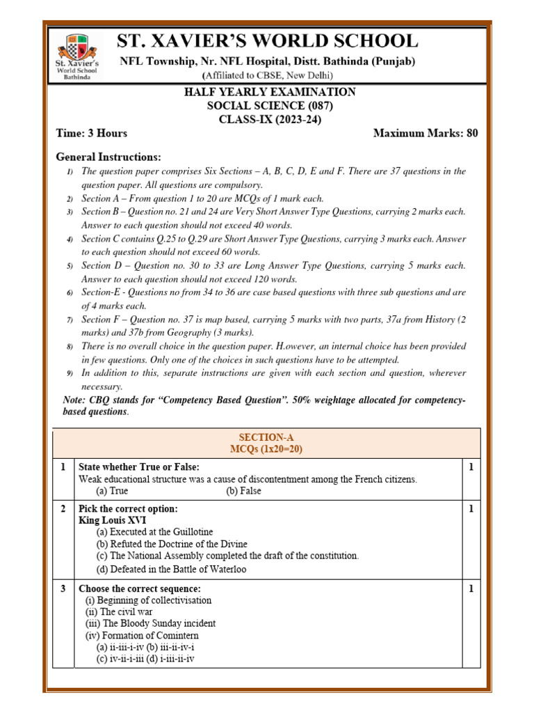CLASS_9_SOCIAL_SCIENCE_HALF_YEARLY_QUESTION_PAPER_2023-24[1] | PDF