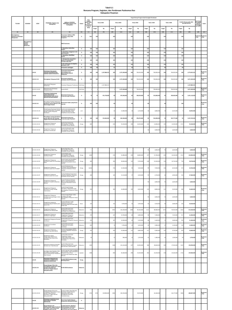 Tabel 6.1 Renstra Puskesmas Rao Ok Fix BAPEDDA | PDF
