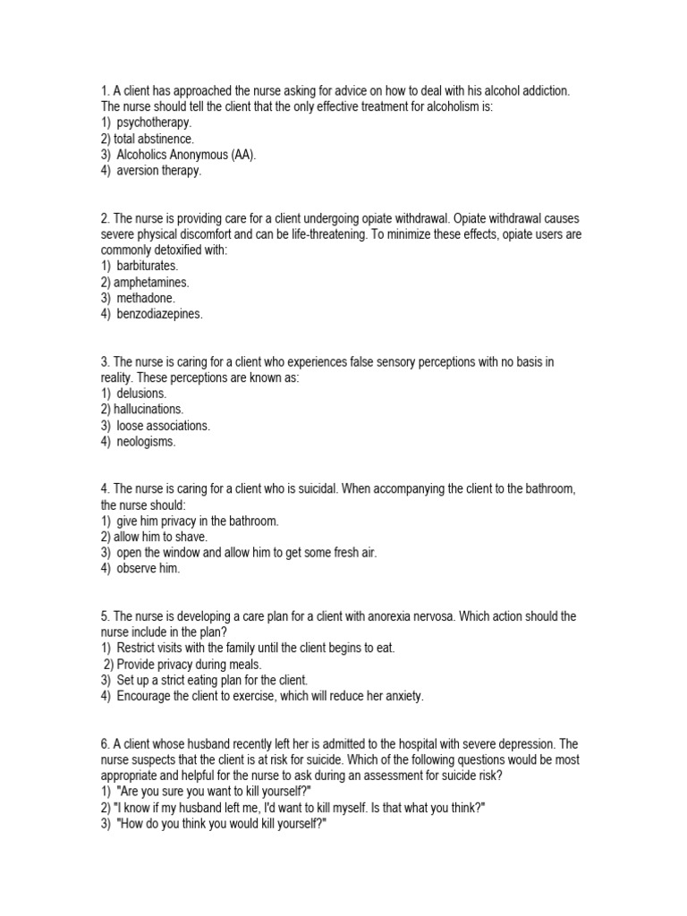 Test Questions Psyche | PDF | Alcoholism | Major Depressive Disorder