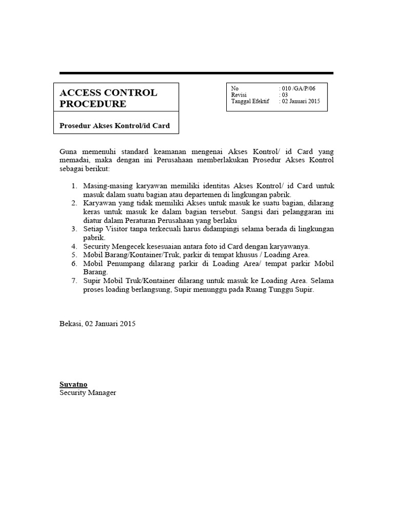 Access Control Procedure - Rev03 Indo | PDF