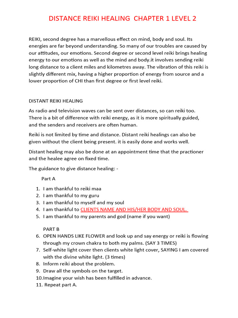 Distance Reiki Healing Chapter 1 Level 2: Clients Name and His/Her Body ...