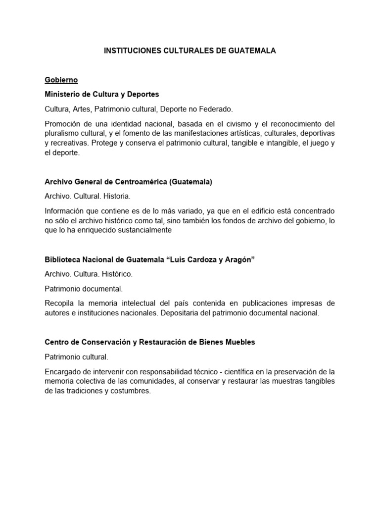 Instituciones Culturales de Guatemala | PDF | Guatemala | Publicación