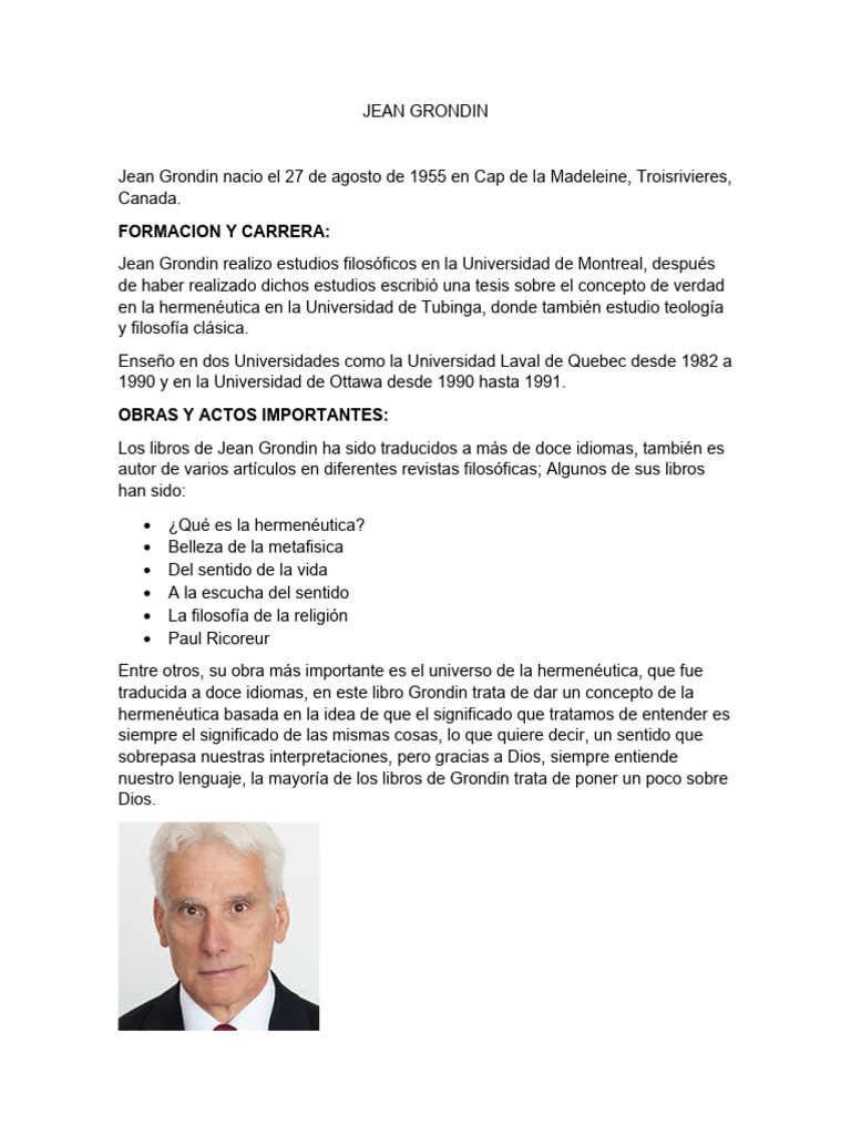 Jean Grondin | PDF | Existencia | Dios