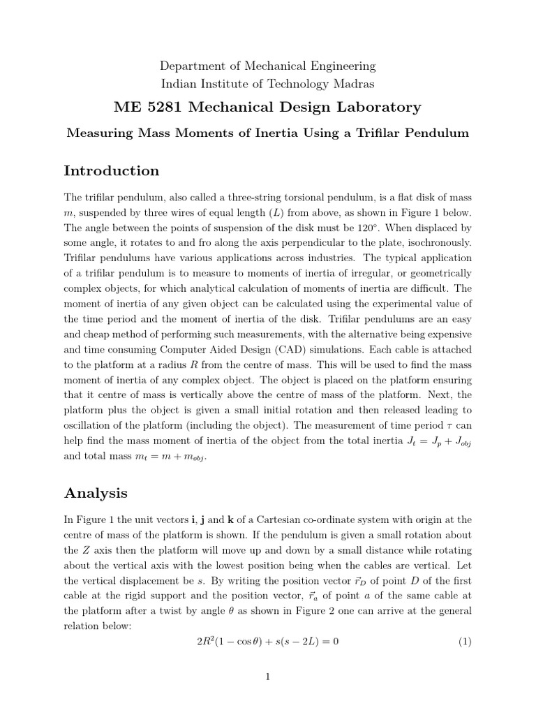 Mtech Lab Pendulum Writeup | PDF | Pendulum | Center Of Mass Mtech Lab Pendulum Writeup | PDF | Pendulum | Center Of Mass