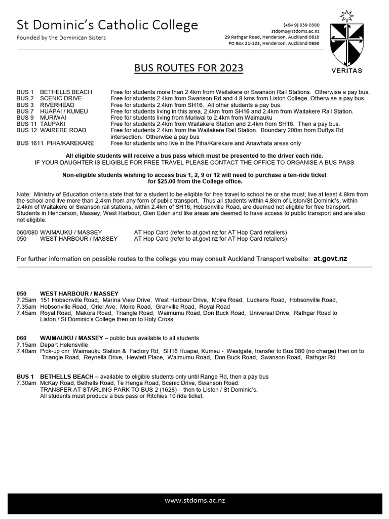 2023 St Dominic's Bus Routes | PDF