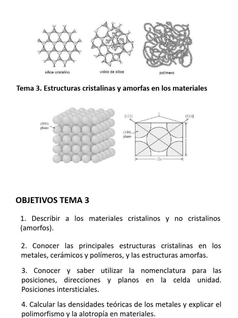 MATERIALES I - Tema3 - Estructuras Cristalinas y Amorfas en Los ...