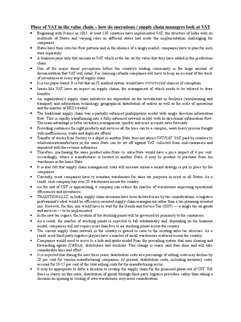 VAT's Role in Supply Chain Management | PDF | Value Added Tax | Supply ...