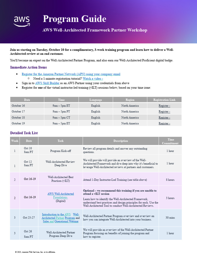 Well Architected Bootcamp - Program Guide - Oct2023 | PDF