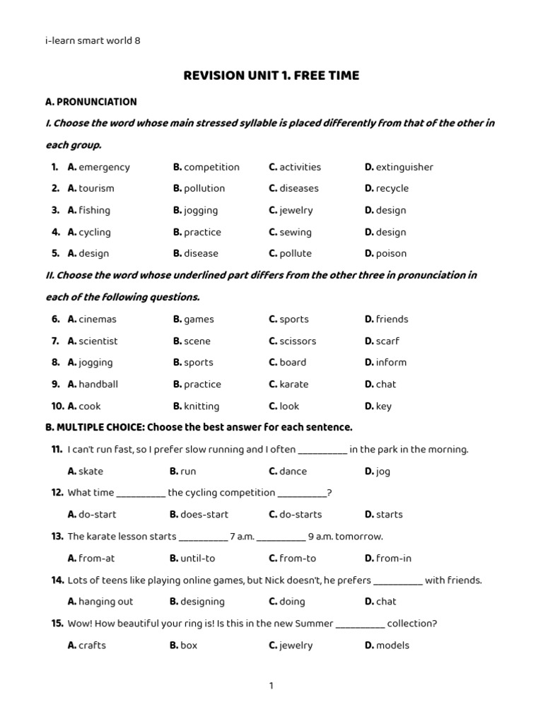 Revision Unit 1 (l8) | PDF