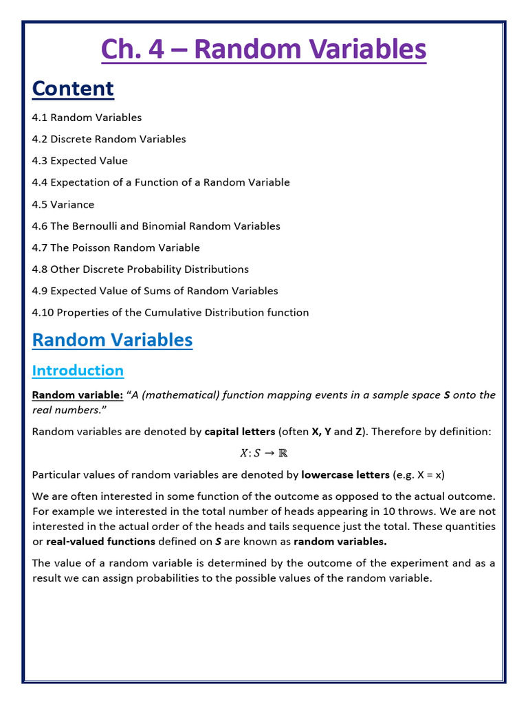 Chapter 4 - Random Variables | PDF