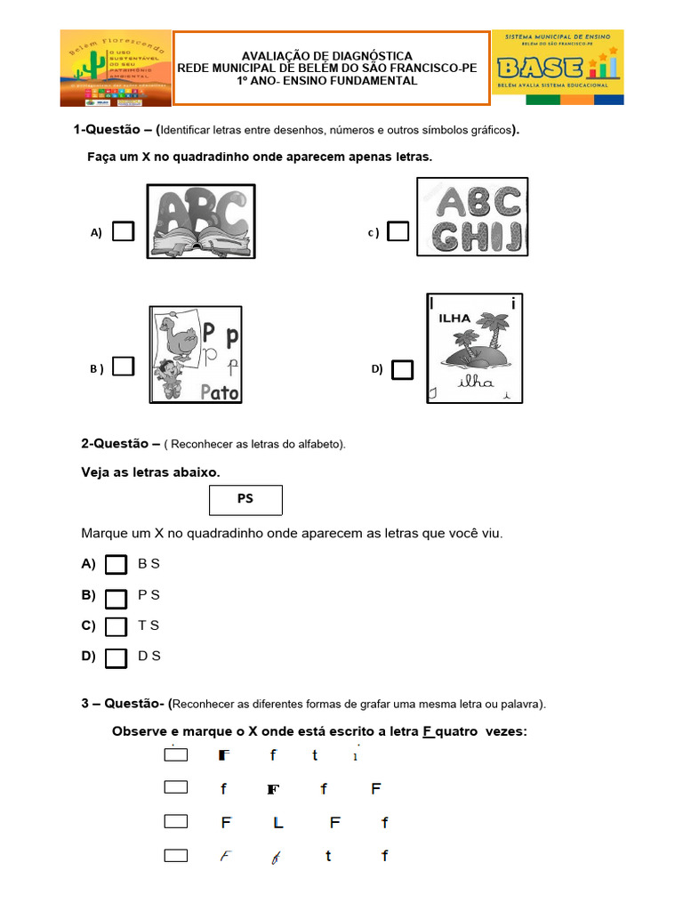 Avaliaçao 1 Ano Seedu | PDF | Sílaba | Linguística