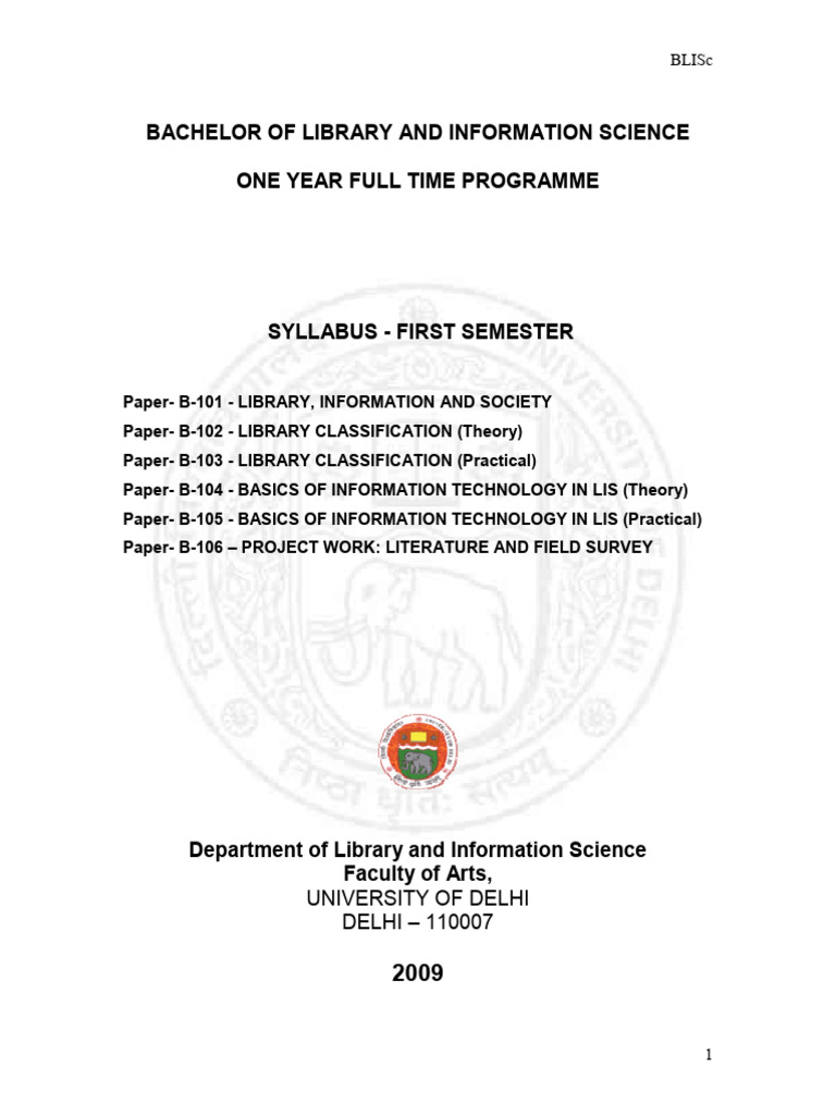 BLISc First Semester Syllabus | PDF | Libraries | World Wide Web