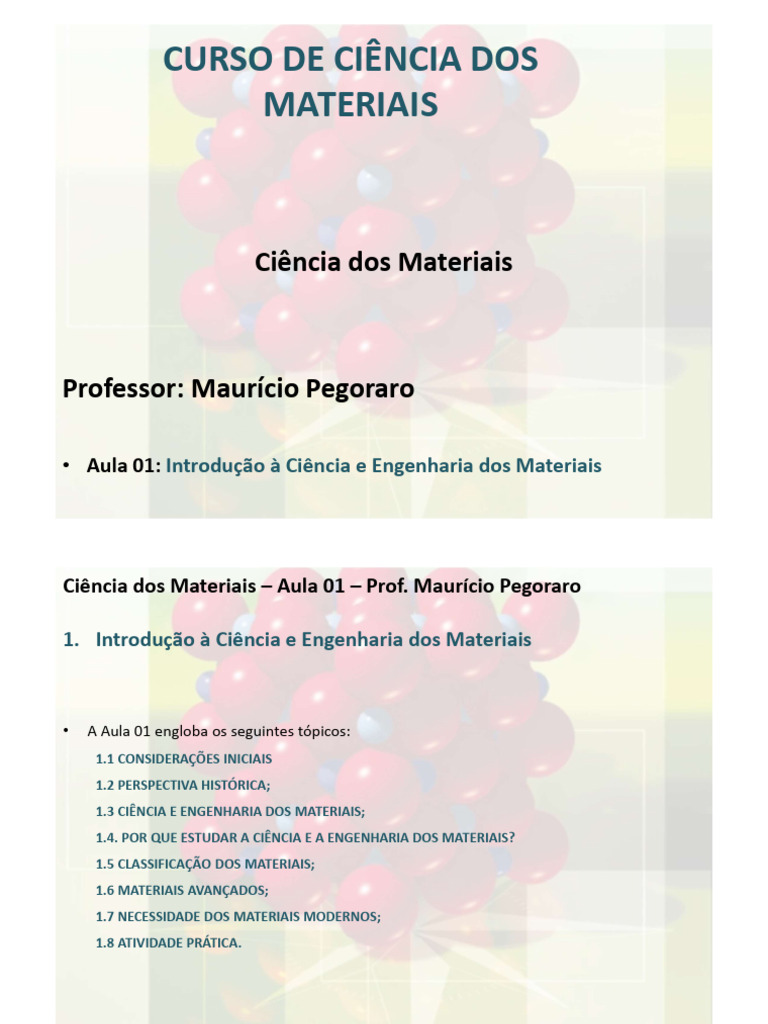 Aula 01 Introdução à Ciência E Engenharia Dos Materiais Pdf