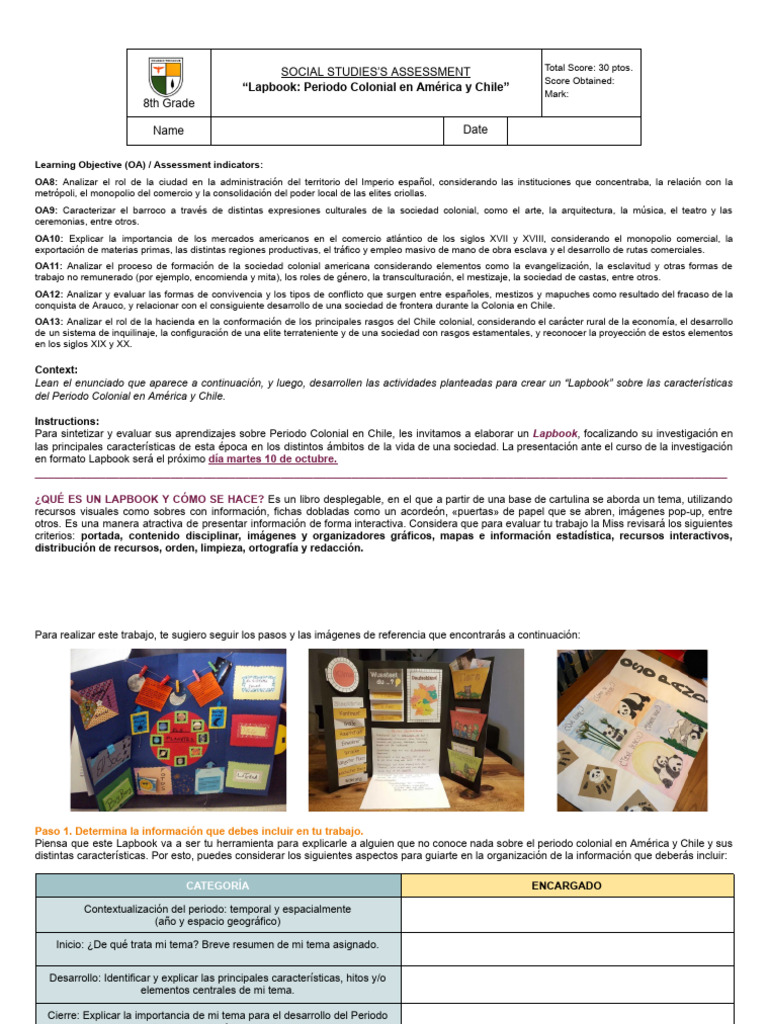 Lapbook Periodo Colonial 8th Grade Pdf